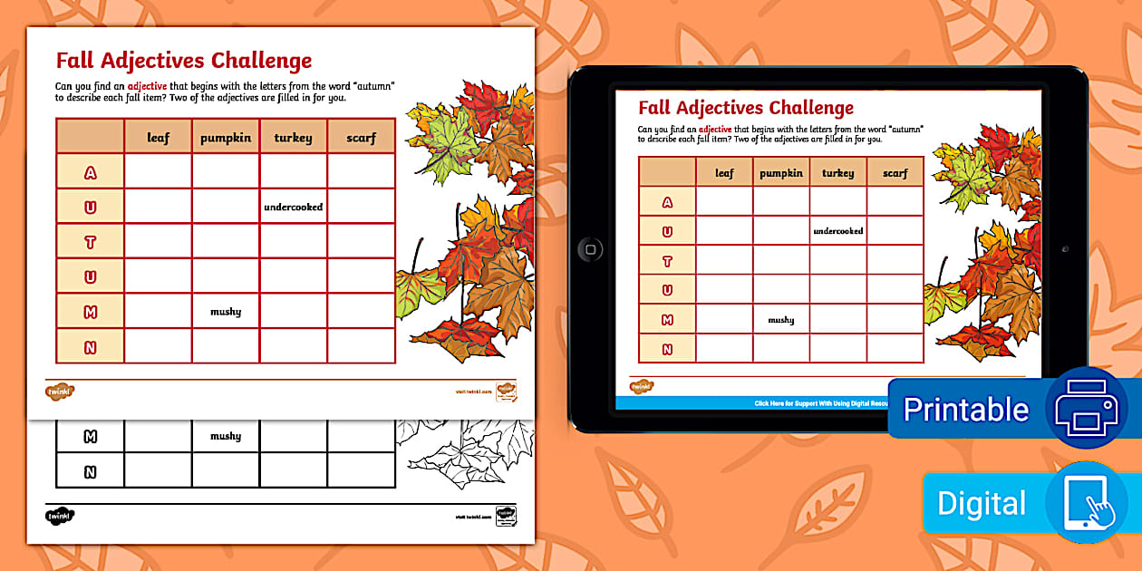 Fall Adjectives Worksheet | Teaching Resource | Twinkl USA