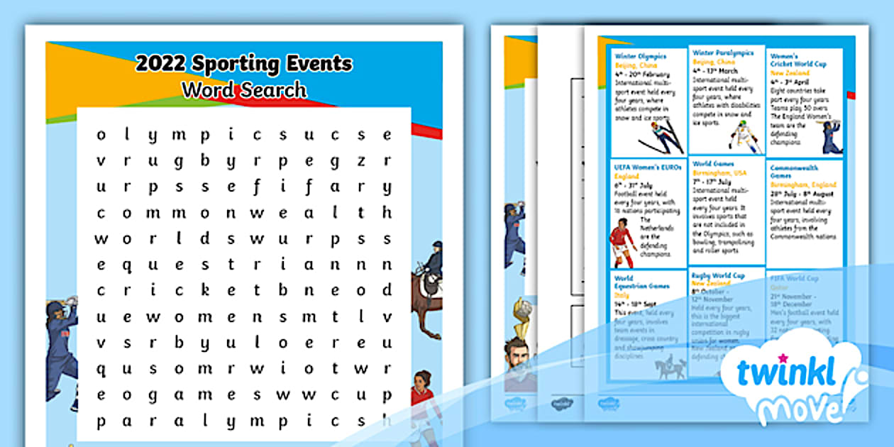 Sporting Events Word Search I 2022 I Twinkl Move PE - Twinkl