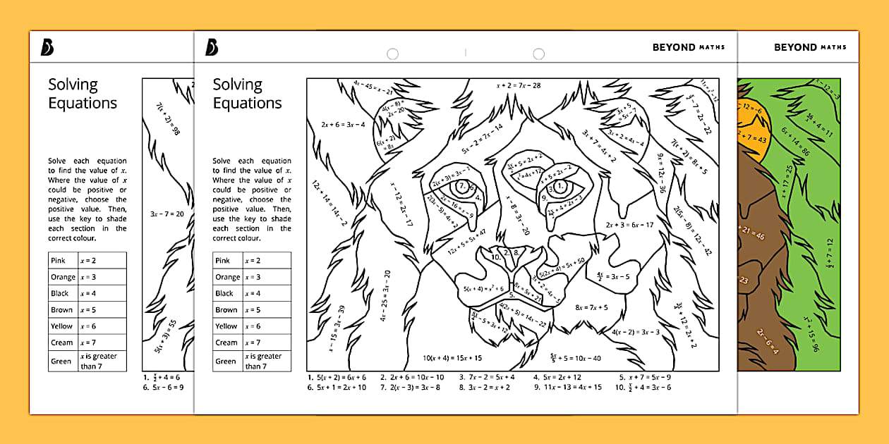 Solving Equations Colour by Numbers (teacher made) - Twinkl