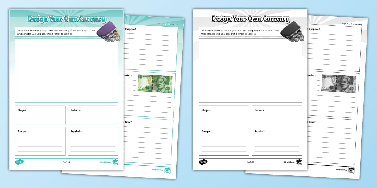 Design Your Own Currency Worksheet - Twinkl