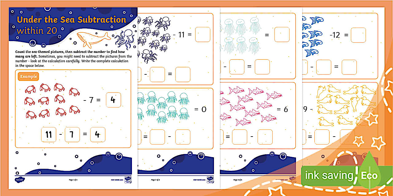 Under the Sea - Subtracting Numbers Within 20 (Ages 5 - 6)