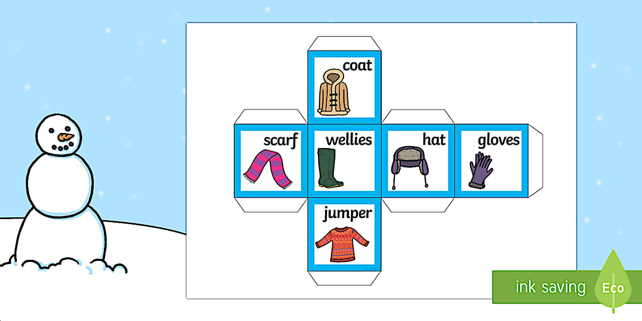 Winter Clothing Words and Pictures Dice (teacher made)