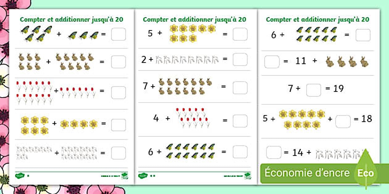 Activité différenciée pour compter et additionner jusqu'à 20 : le printemps