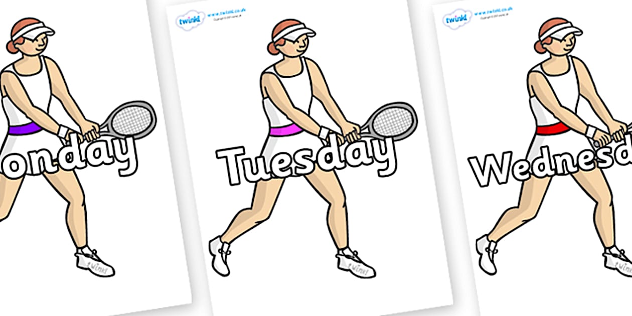 Cursive Days of the Week on Tennis Players (teacher made)