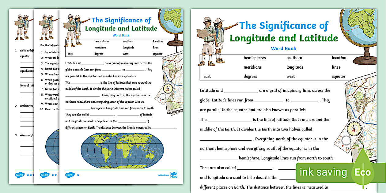 Significance of Longitude and Latitude Activity Sheets