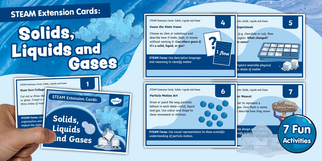 STEAM Extension Cards: Solids, Liquids, and Gases - Twinkl