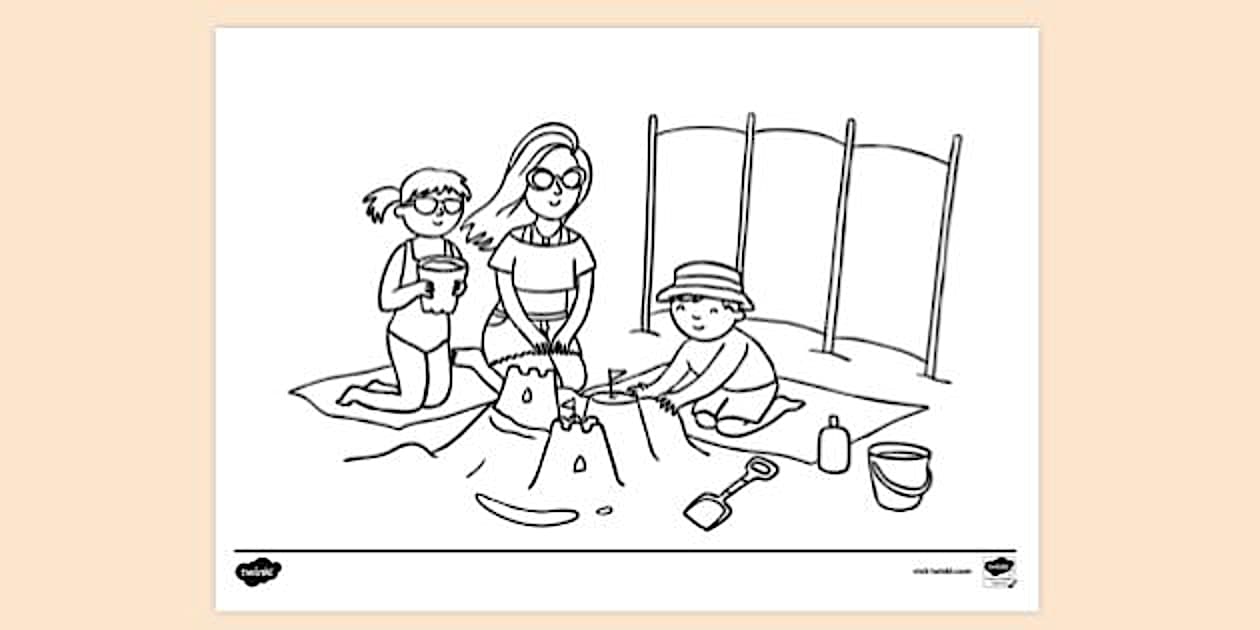 Summer Season Scene Beach Colouring | Colouring Sheets