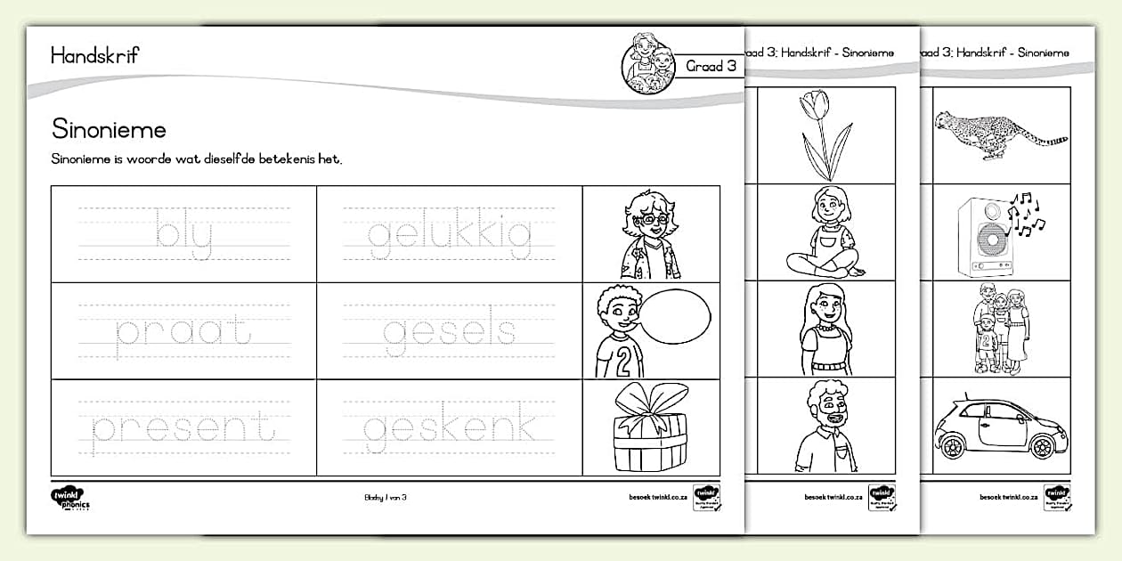 Graad 3 Klanke Sinonieme Handskrif (teacher made) - Twinkl