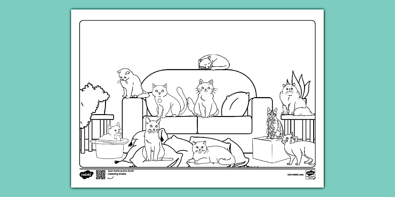 Cats Montage Colouring Sheet (teacher made) - Twinkl