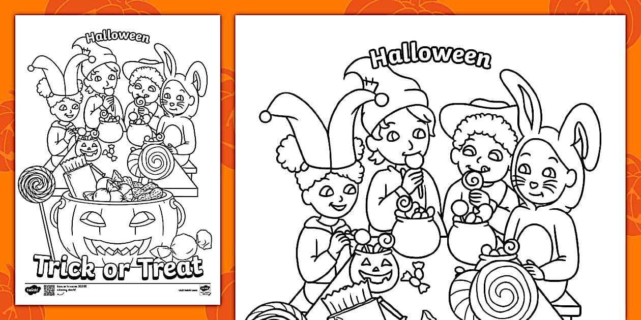 Halloween Trick or Treat Sweeties Colouring Page - Twinkl