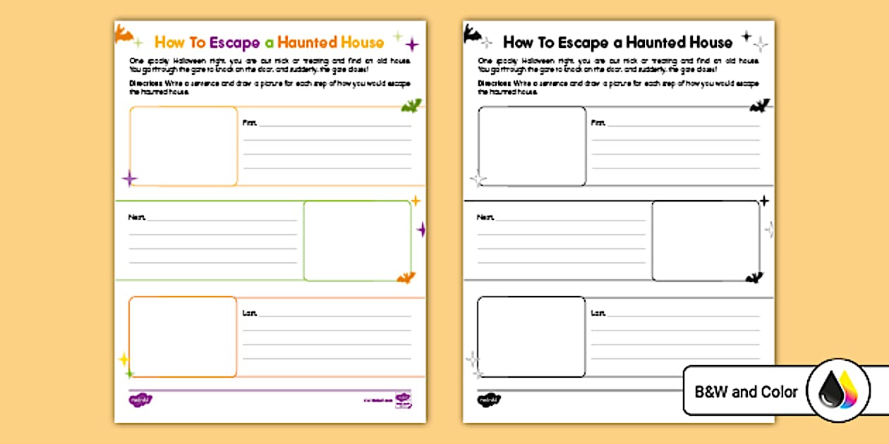 Halloween Draw and Write Worksheet: How To Escape A Haunted House for K-2nd