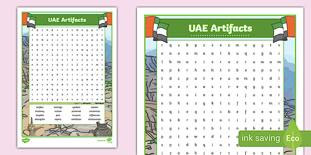UAE Artifacts - Word Find (teacher made) - Twinkl