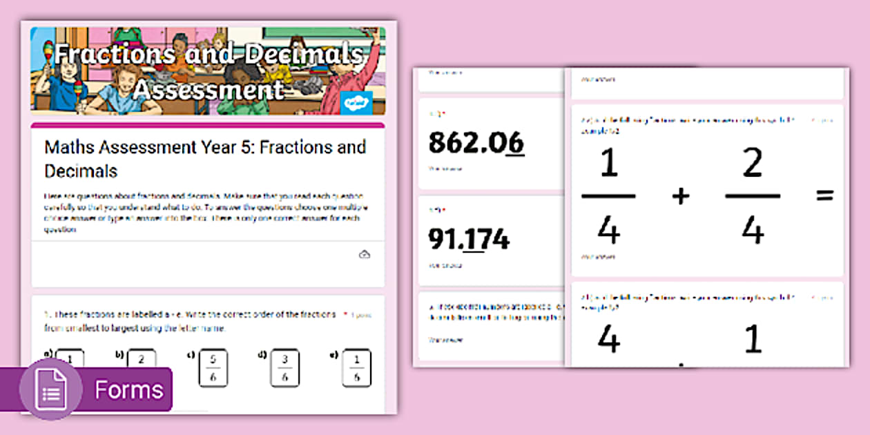 Maths Assessment Year 5: Fractions and Decimals Google Form