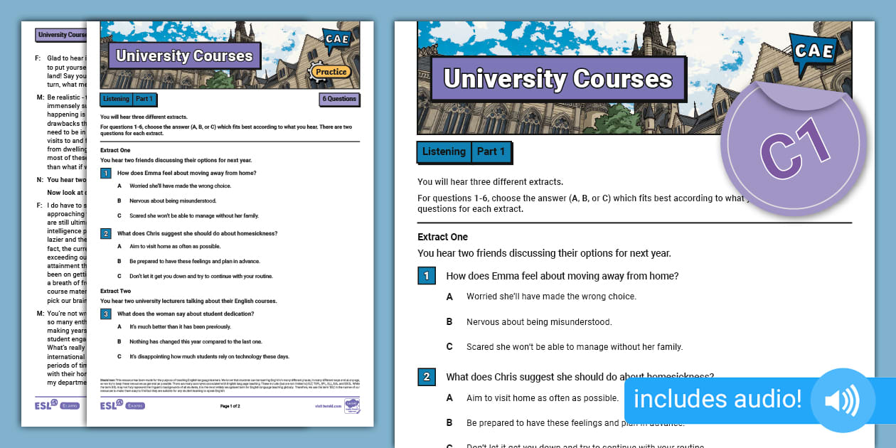 C1 Advanced (CAE) - Listening Part 1 - University Courses