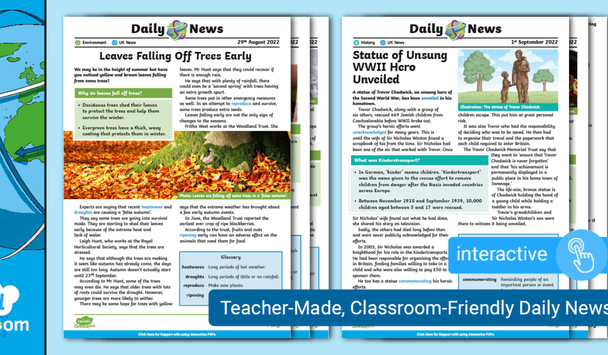 Weekly Comprehension Pack - 2nd September 2022 - Twinkl NewsRoom