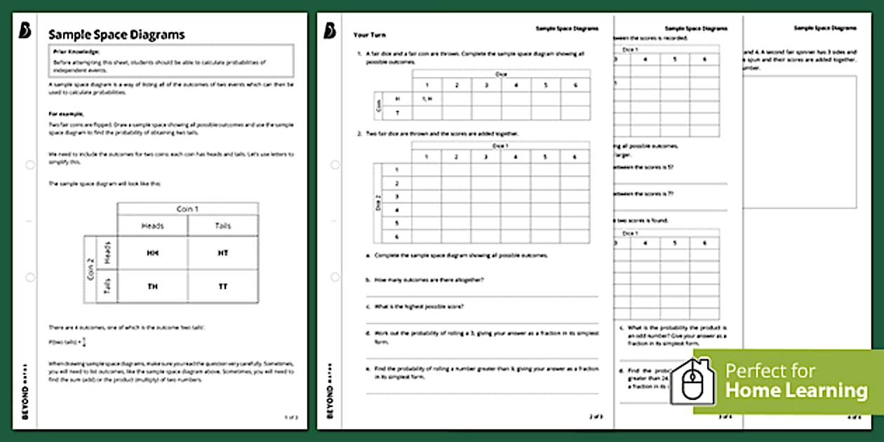 👉 Sample Space Diagrams Worksheet | KS3 Maths | Beyond