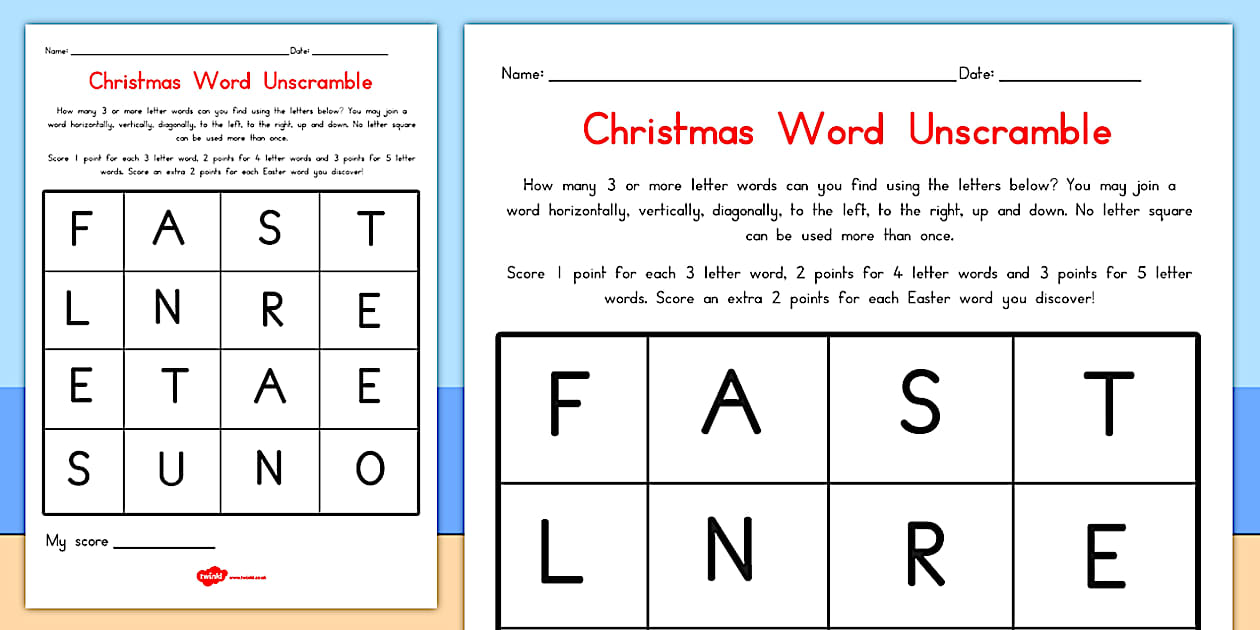 Christmas Word Unscramble