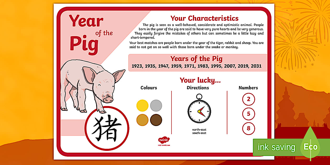 Year of the Pig Display Poster (professor feito) - Twinkl