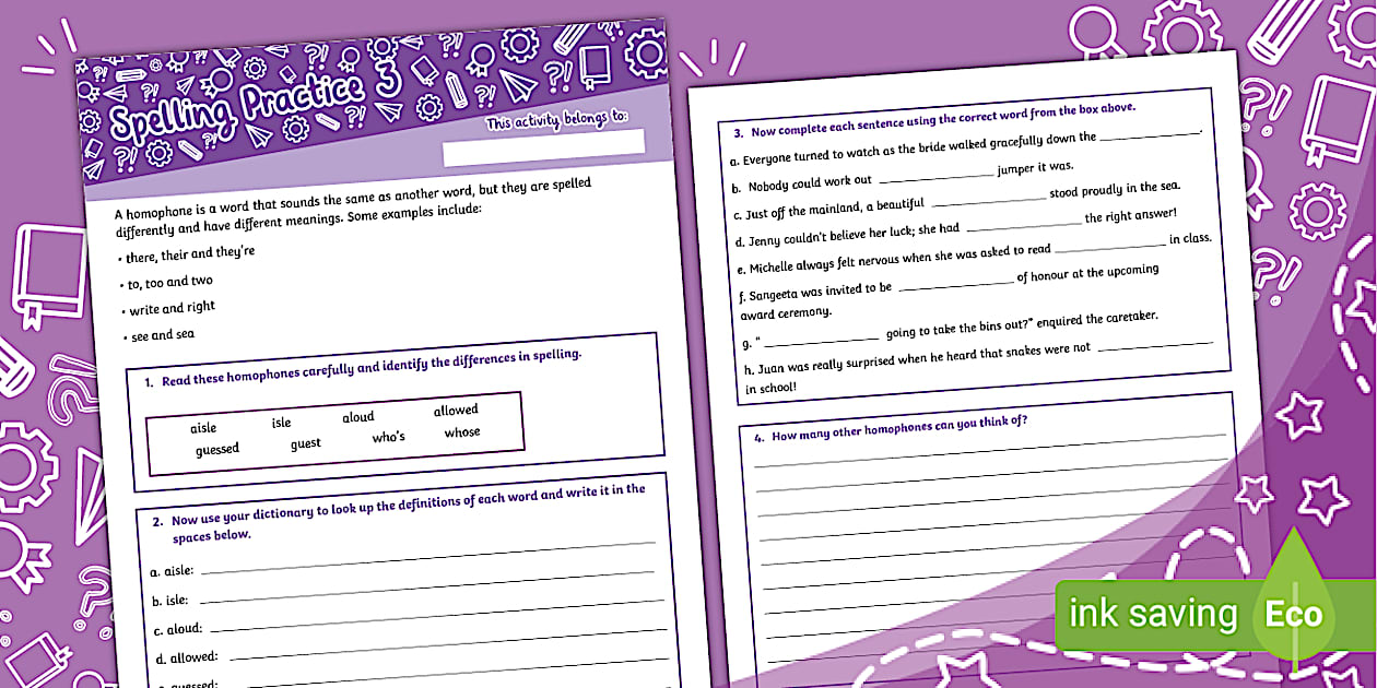 Spelling Practice 3 (ages 9-11) (teacher made) - Twinkl