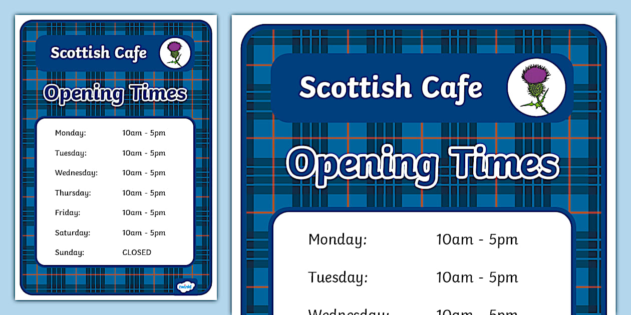 Scottish Cafe Role-Play Opening Hours (teacher made)