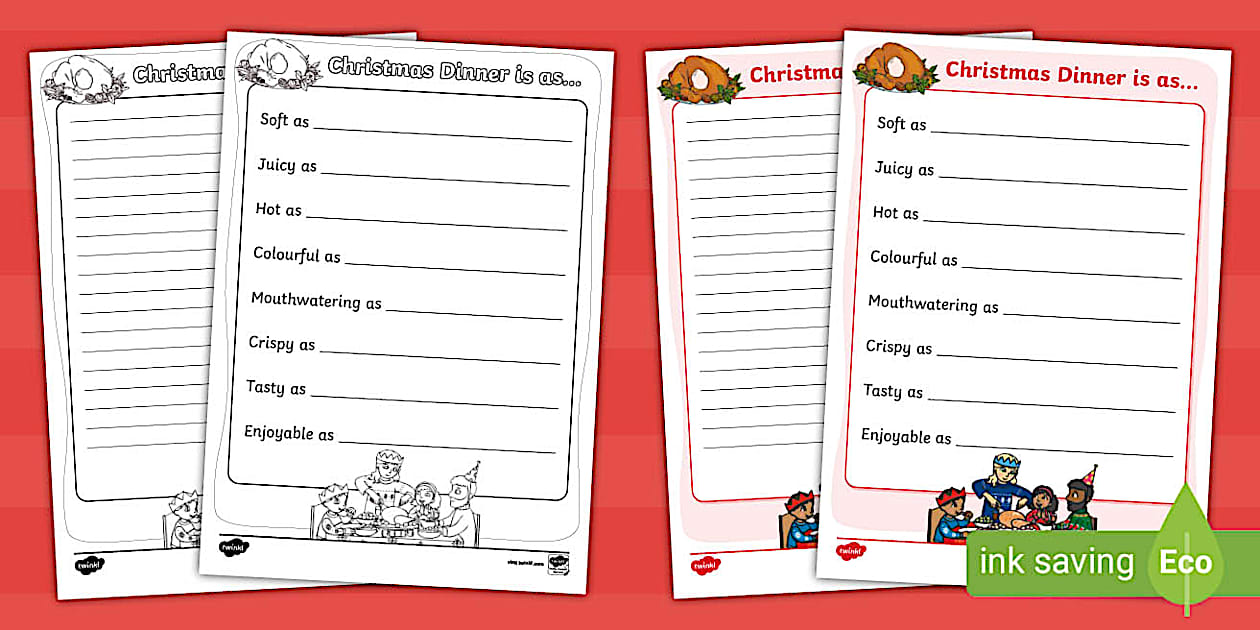 Christmas Dinner Simile Poem Template
