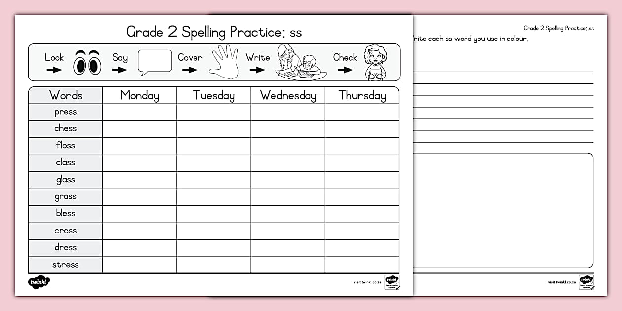 Grade 2 ss Phonics Spelling Practice Sheets - Twinkl