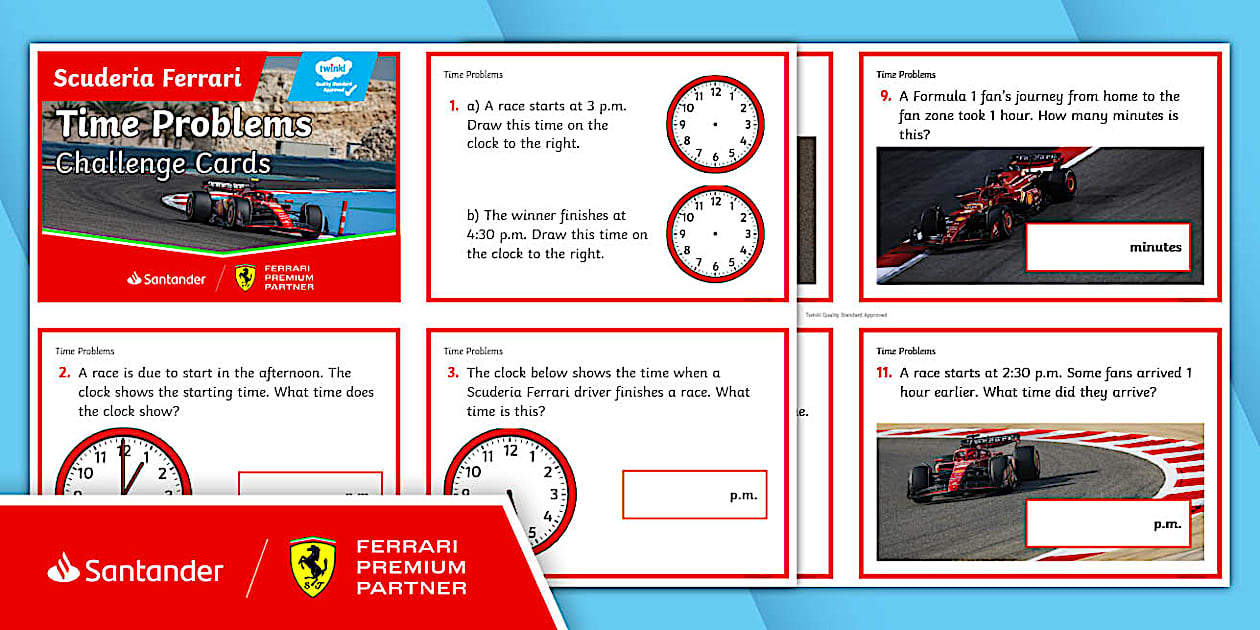 FREE! - 👉 Scuderia Ferrari F1: Time Problems Challenge Cards [Ages 5-7]