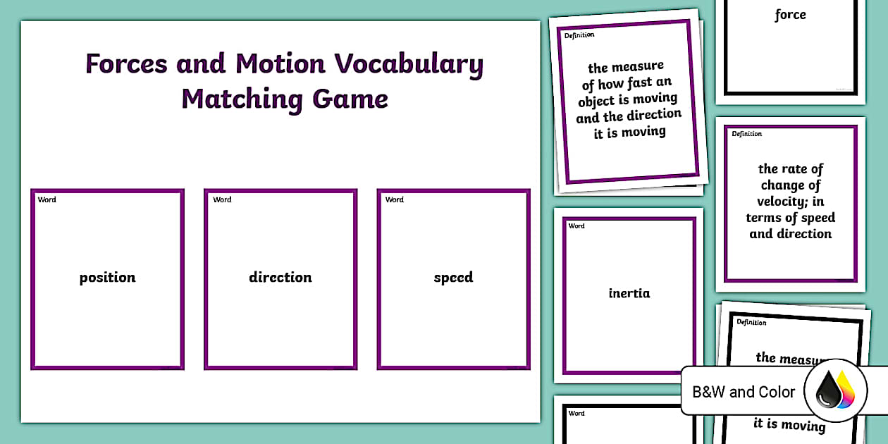 Forces and Motion Vocabulary Matching Game for 3rd-5th Grade