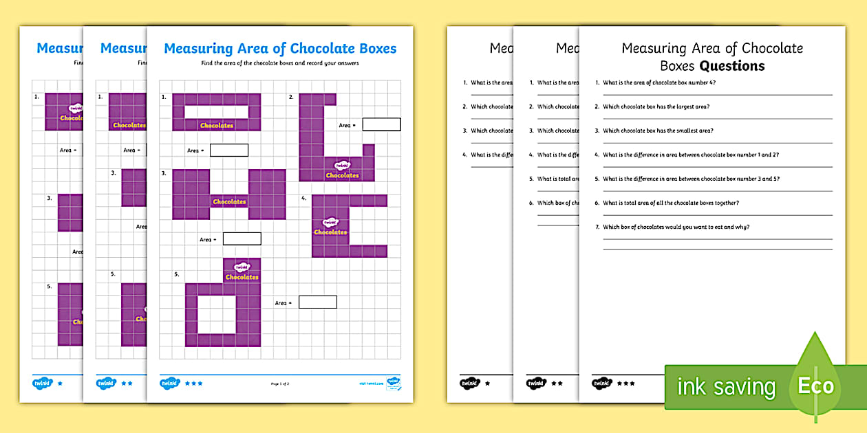 Year 4 Measuring Area of Chocolate Boxes Worksheet - Twinkl