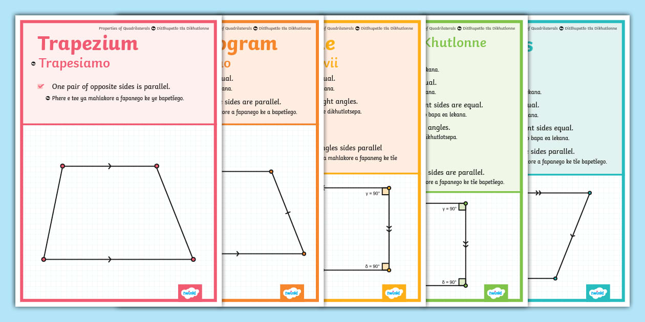 Properties of Quadrilaterals Posters Sepedi (teacher made)