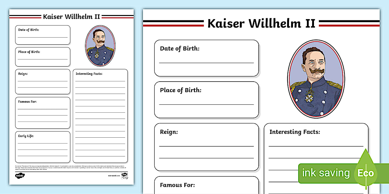 Kaiser Wilhelm II Fact File Template (Teacher-Made) - Twinkl