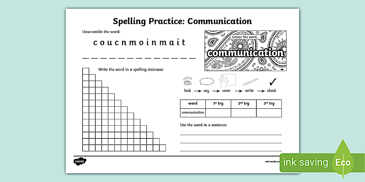Communication Spelling Practice Worksheet (teacher made)