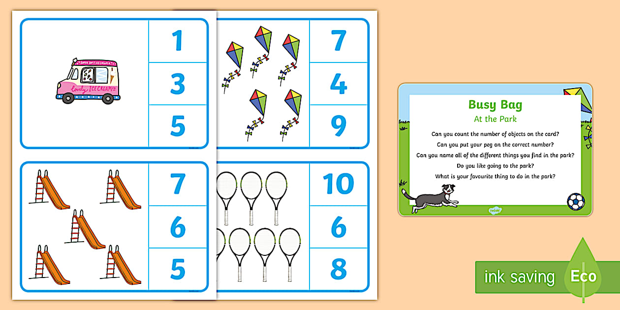 At the Park Number Recognition Busy Bag Prompt Card and Resource Pack