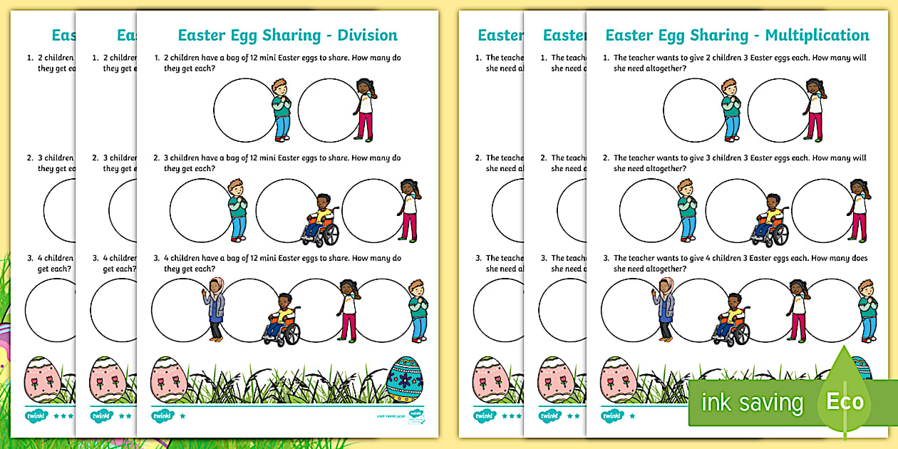 Easter Eggs Sharing Differentiated Worksheets - Twinkl