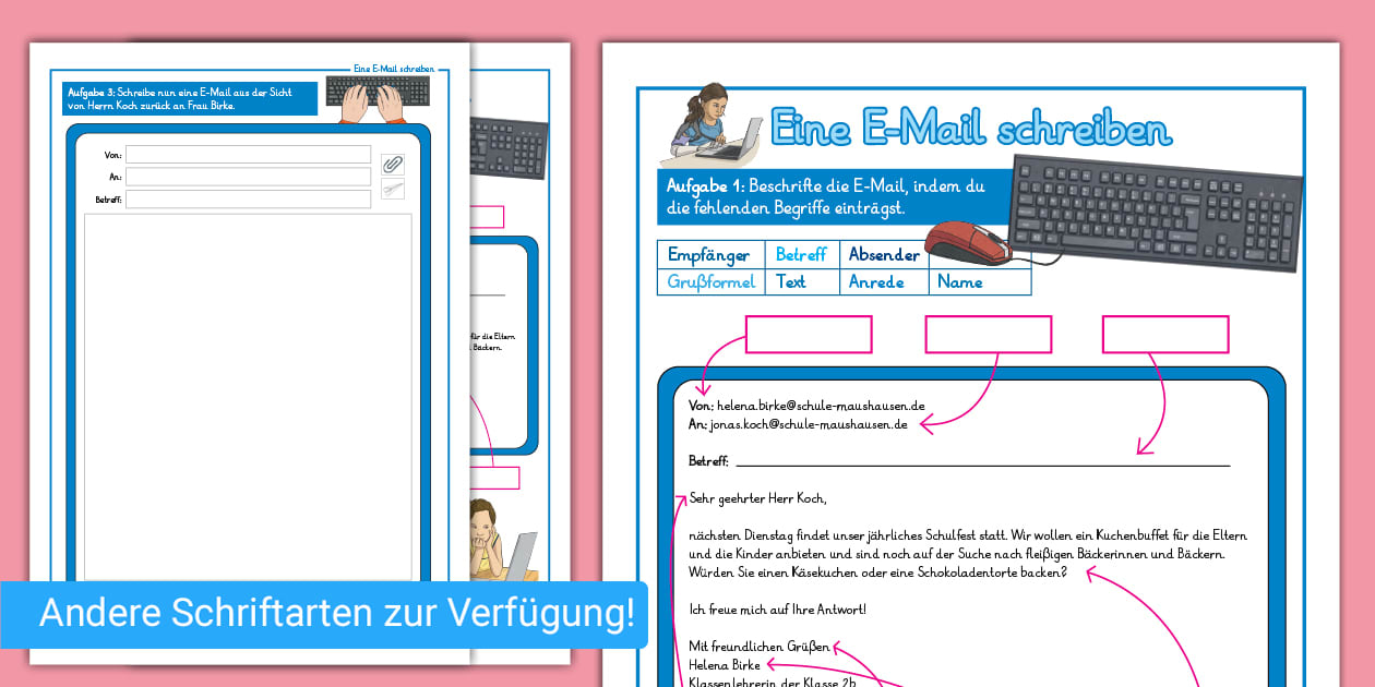 Eine E-Mail schreiben - Arbeitsblatt (teacher made) - Twinkl