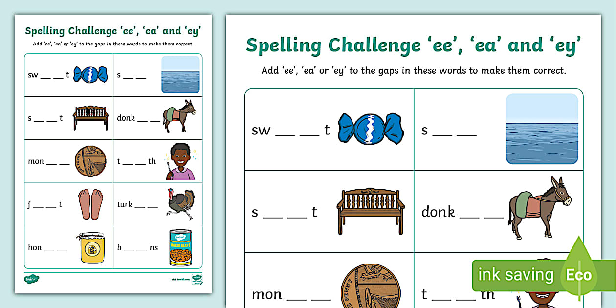 Spelling Challenge 'ee', 'ea' and 'ey', Spelling Activity ee