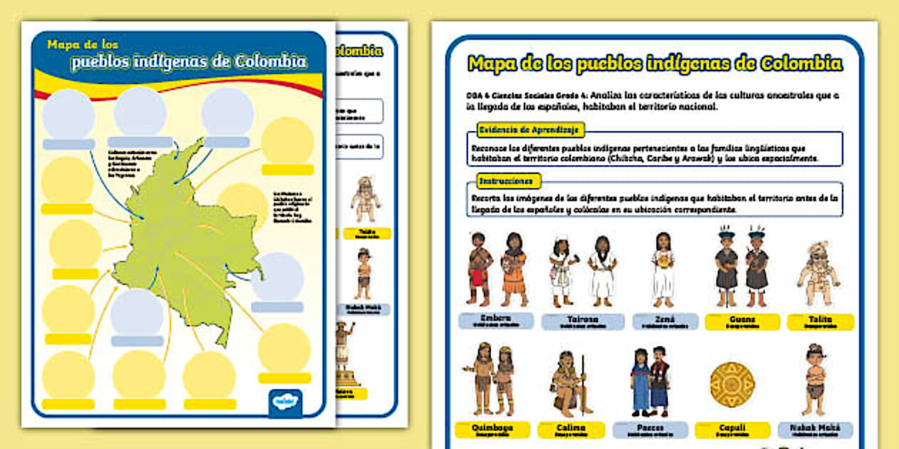 Mapa para cortar: culturas indígenas de Colombia - Twinkl