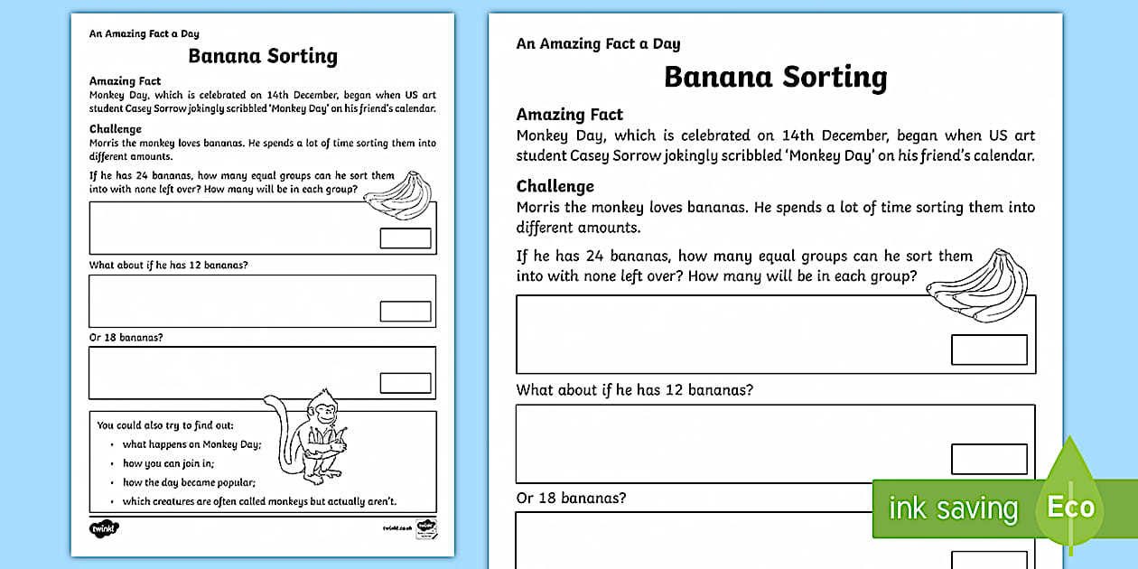 Banana Sorting Worksheet / Worksheet - Twinkl