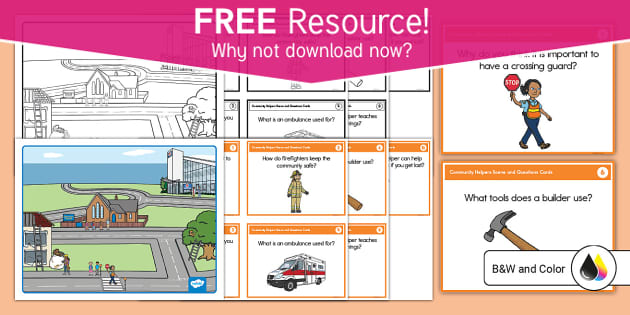 FREE Community Helpers Scene and Question Cards - Twinkl