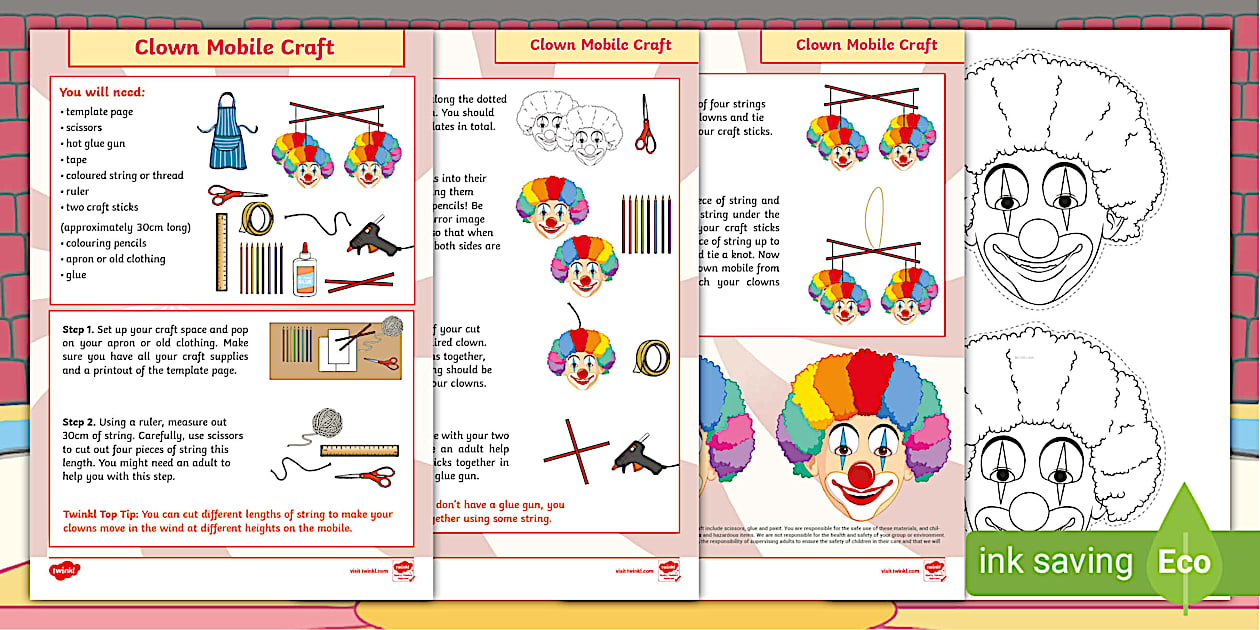 Clown Mobile Craft (Teacher-Made) - Twinkl