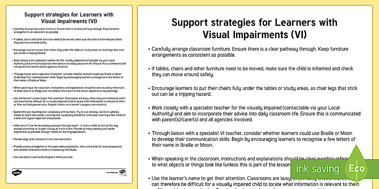 Support Strategies for Learners with Visual Impairments Adult Guidance