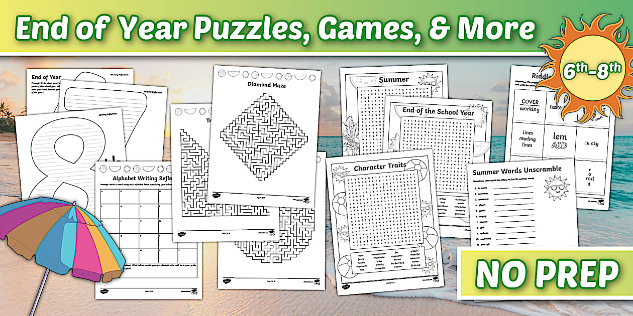 End of Year Activity Bundle for 6th-8th Grade | No-Prep Puzzles, Games ...