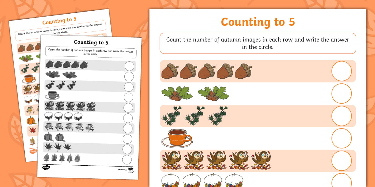 👉 Autumn Themed Counting to 5 Worksheet (teacher made)