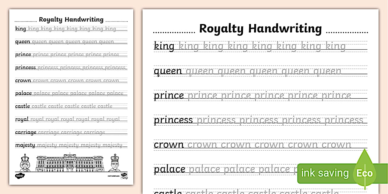 Royal-Themed Handwriting Practice (teacher made) - Twinkl