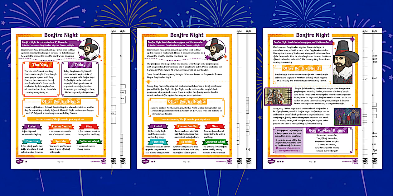 Bonfire Night Reading Comprehension - Primary Resource