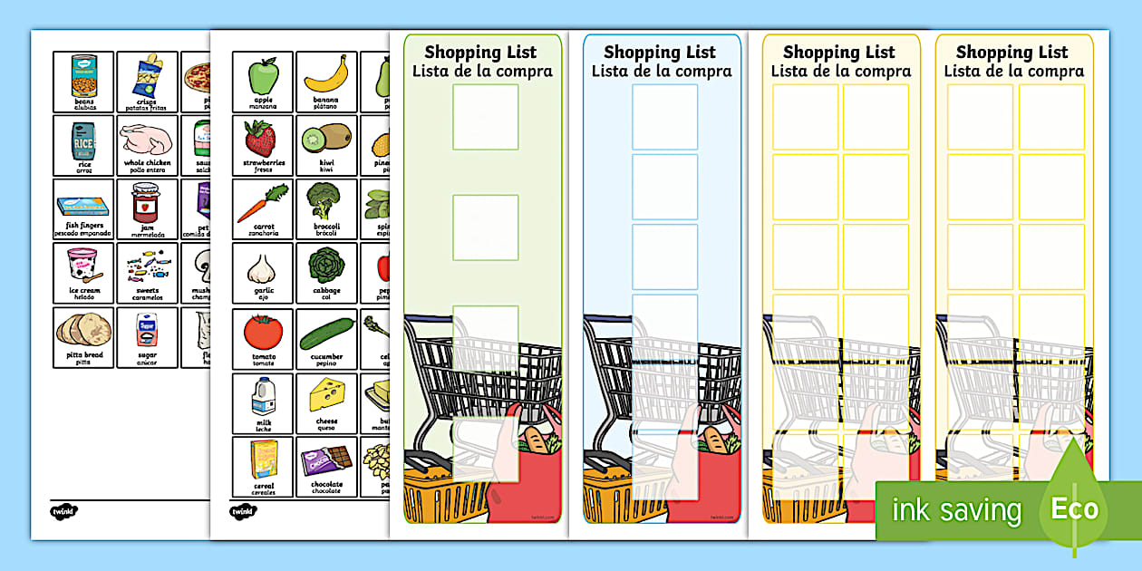 Shopping List and Food Activity English/Spanish - Shopping Lists and Food