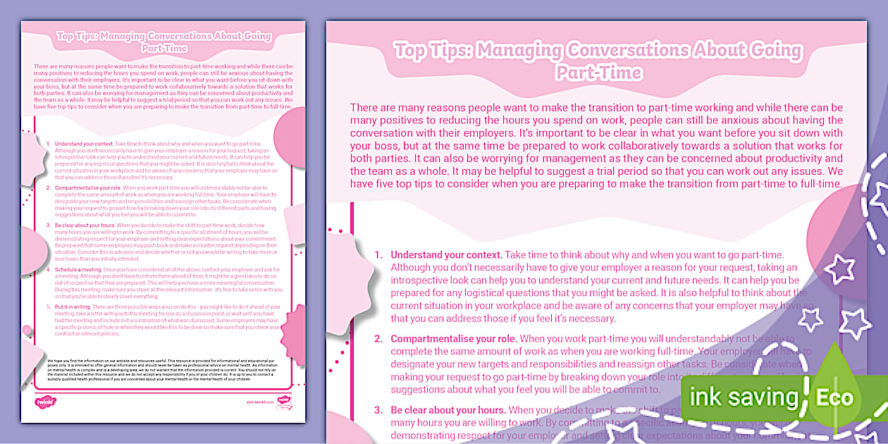FREE! - Top Tips: Managing Conversations About Going Part-Time