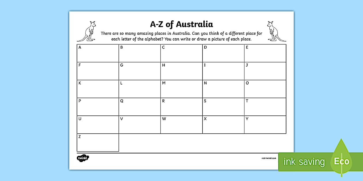 A-Z of Australia Worksheet