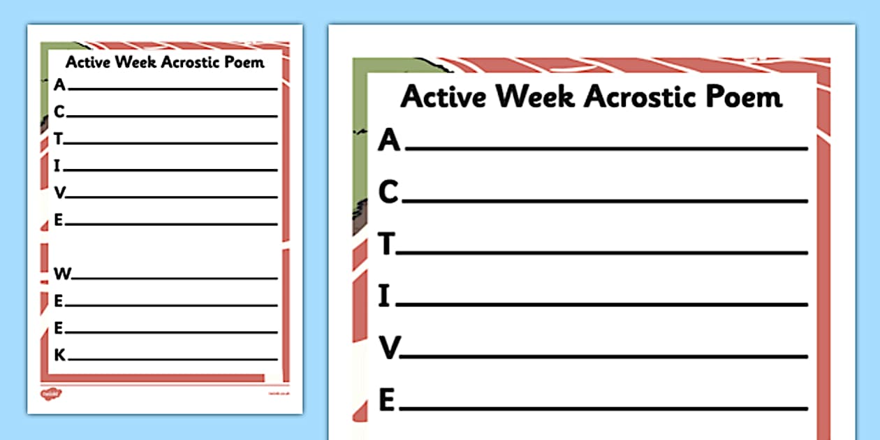 Black and White Active Week Acrostic Poem Worksheet - Twinkl