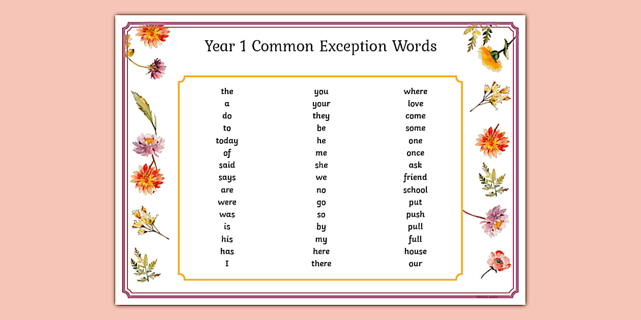 Wildflower Botanical Themed Year 1 Common Exception Words